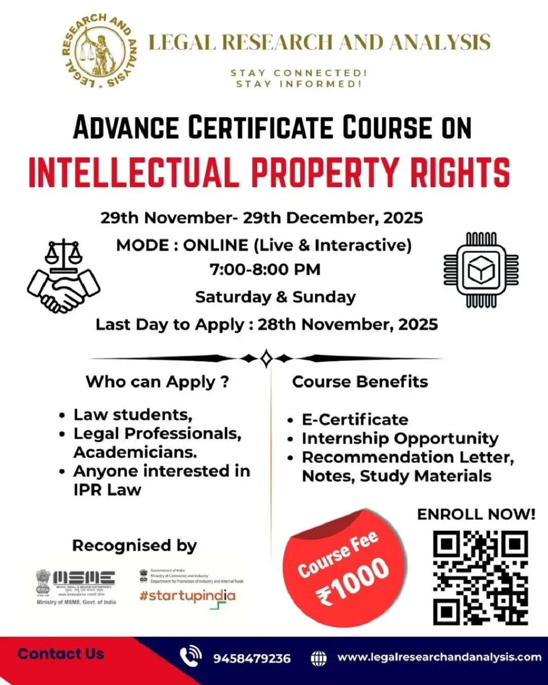 Certificate Course on Intellectual Property Rights – IP Law Mastery | ₹1000